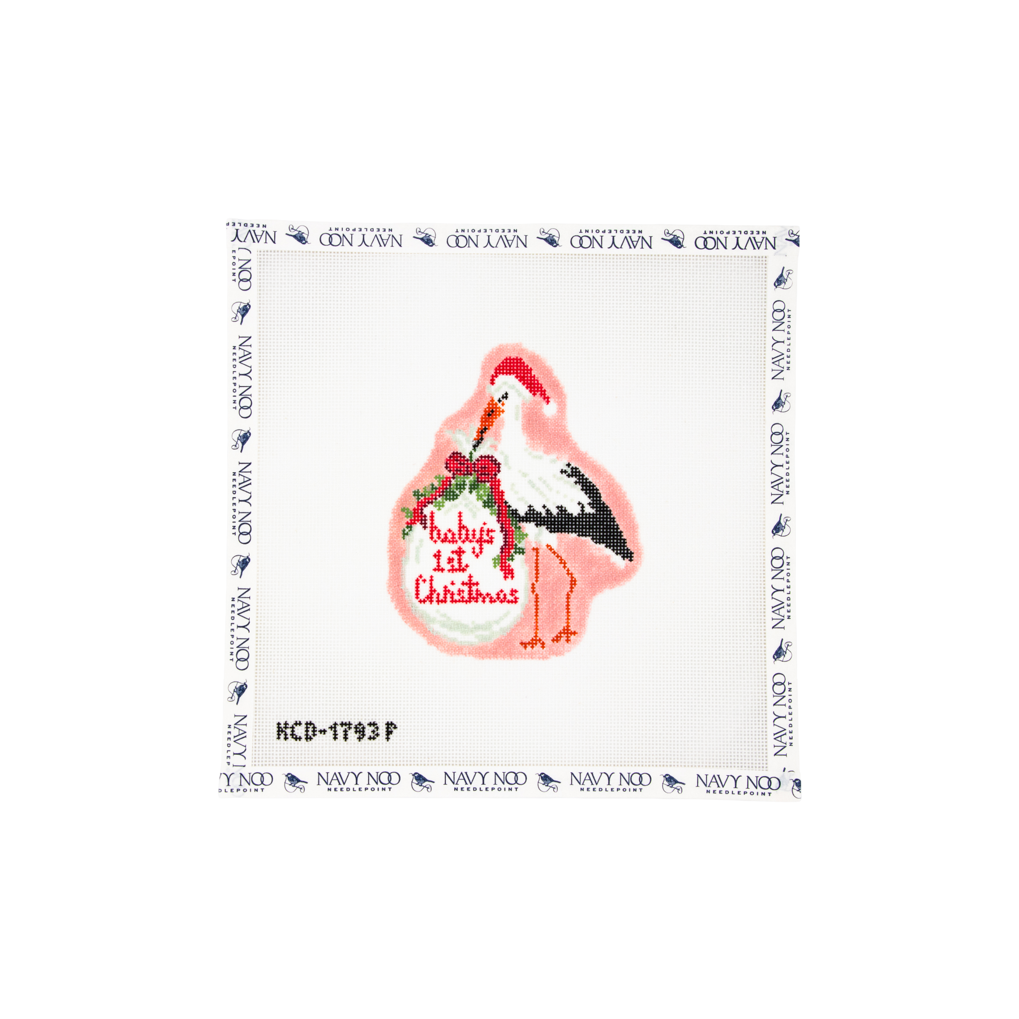 Baby's First Christmas Pink Stork – Navy Noo